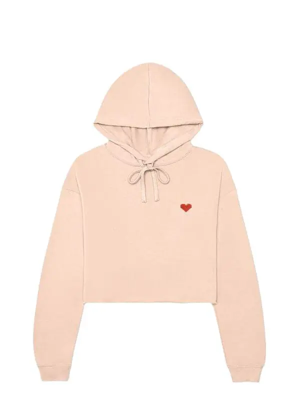 DALIX Pixel Heart Cropped Hoodie - Peach