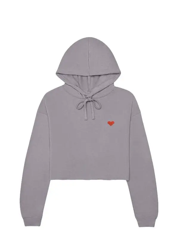 DALIX Pixel Heart Cropped Hoodie - Storm Gray