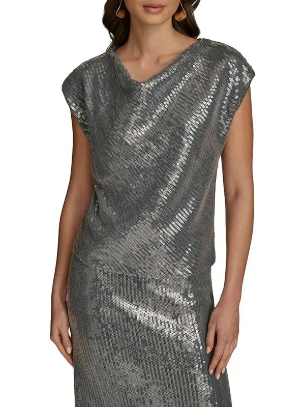Donna Karan New York Sparkle Mesh Top - Storm Blue