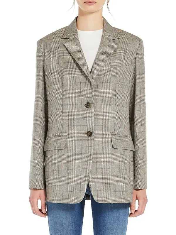 Max Mara Burgos Plaid Wool Blazer - Biscuit