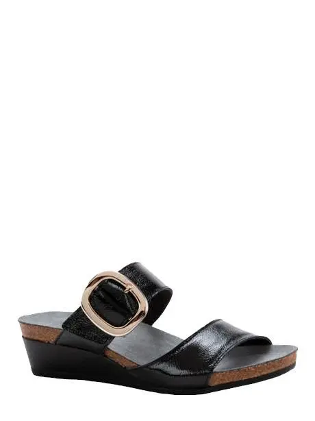 Naot Magic Wedge Sandal - Black Crinkle Patent Leather