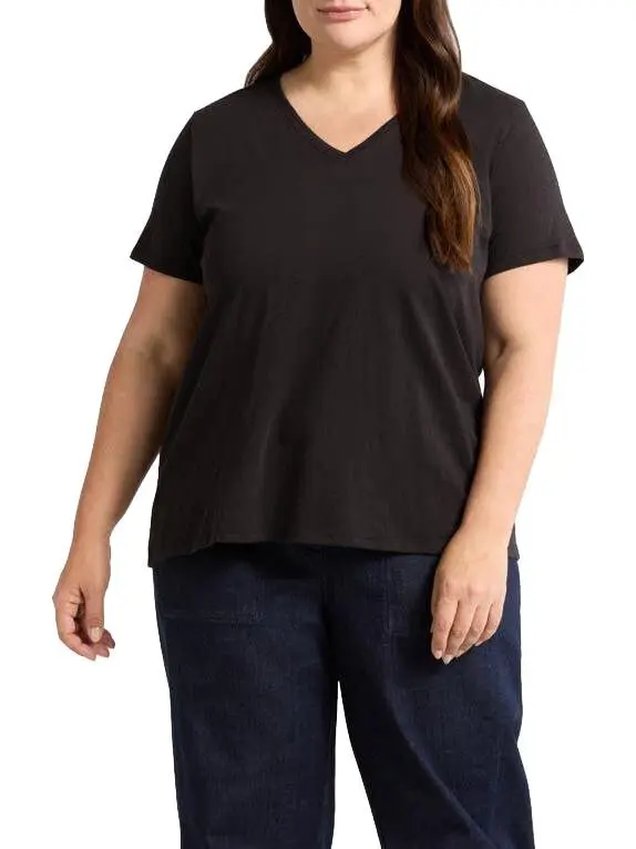 Eileen Fisher Easy V-neck Organic Cotton T-shirt - Black