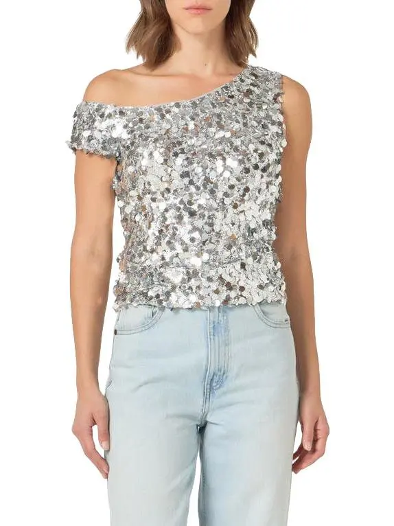 Endless Rose Paillette One-shoulder Top - Silver