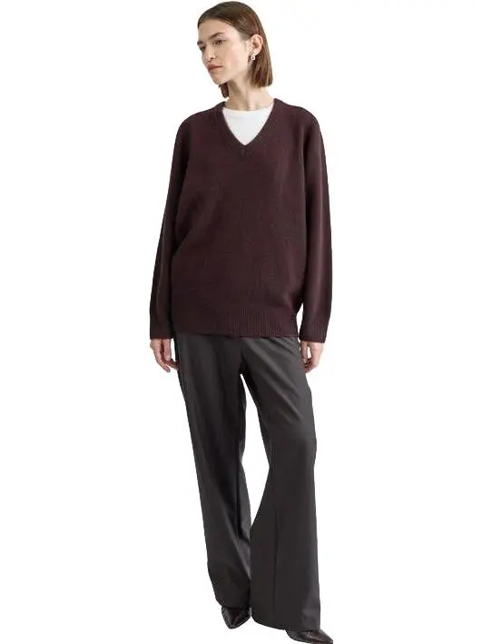 Almina Concept Wool V-neck Sweater - Dark Brown