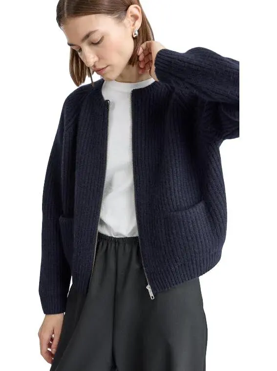Almina Concept Knit Zip-up Cardigan - Navy