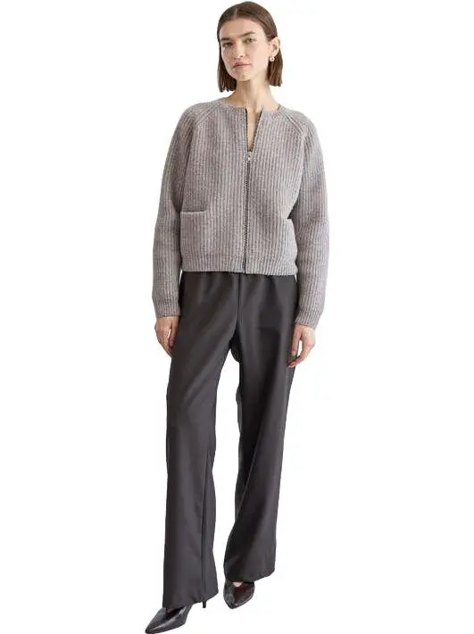 Almina Concept Knit Zip-up Cardigan - Oatmeal