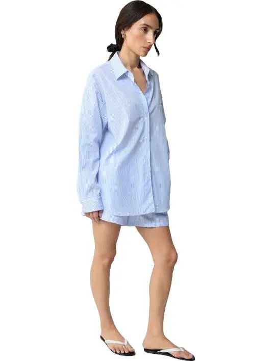 Almina Concept Oversized Cotton Shirt - Craie Blue Stripe