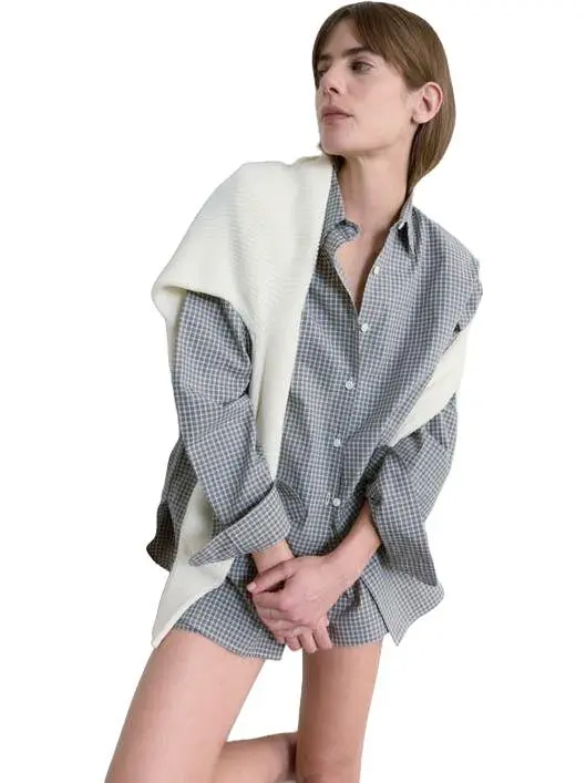 Almina Concept Oversized Cotton Shirt - Grey Stripe