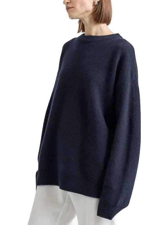 Almina Concept Oversized Wool Cashmere Crewneck Sweater - Navy