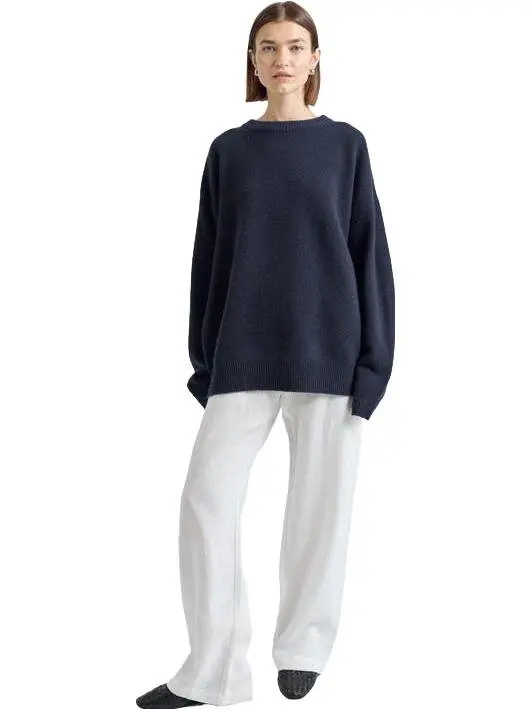Almina Concept Oversized Wool Cashmere Crewneck Sweater - Navy
