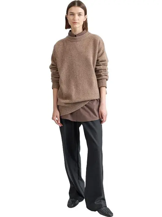 Almina Concept Oversized Wool Cashmere Crewneck Sweater - Taupe Melange
