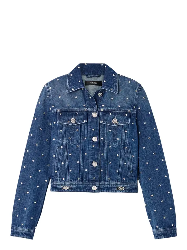 Versace Studded Denim Trucker Jacket - Blue