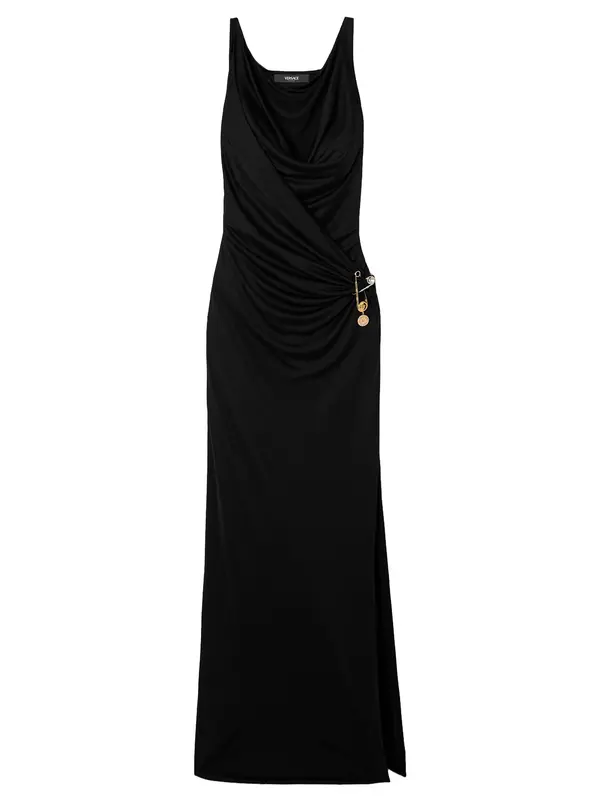 Versace Embellished Jersey Gown - Black