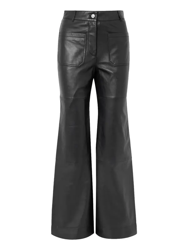 Victoria Beckham Alina Leather Flared Pants - Black