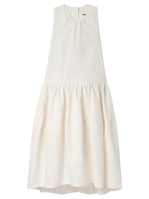 JIL SANDER Gathered Pleated Cotton And Silk-blend Poplin Midi Dress - White