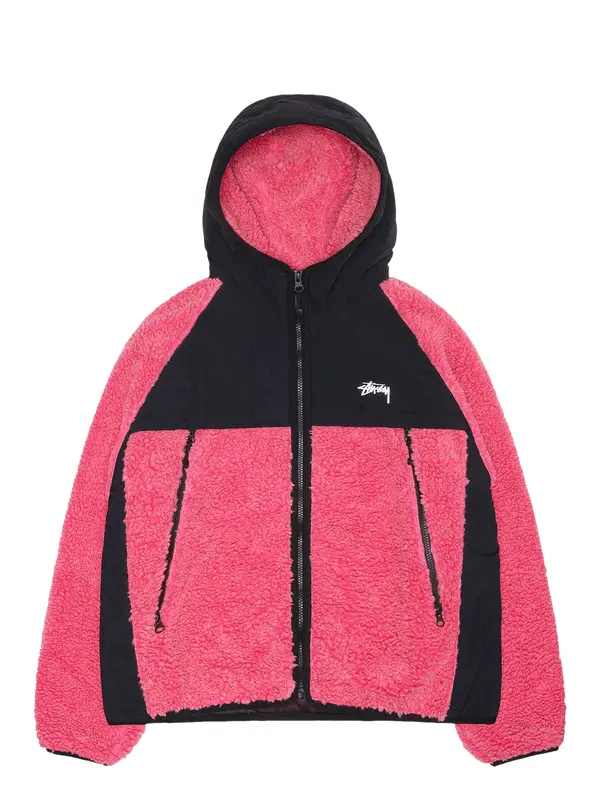 StÜssy Sherpa Paneled Hooded Jacket - Pink