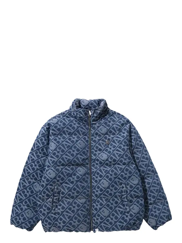 BAPE Denim Monogram Puffer Down Jacket - Blue