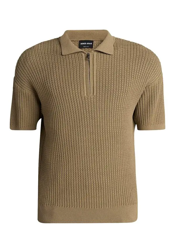 Giorgio Armani Textured Knit Short-sleeve Quarter-zip Polo Sweater - Beige