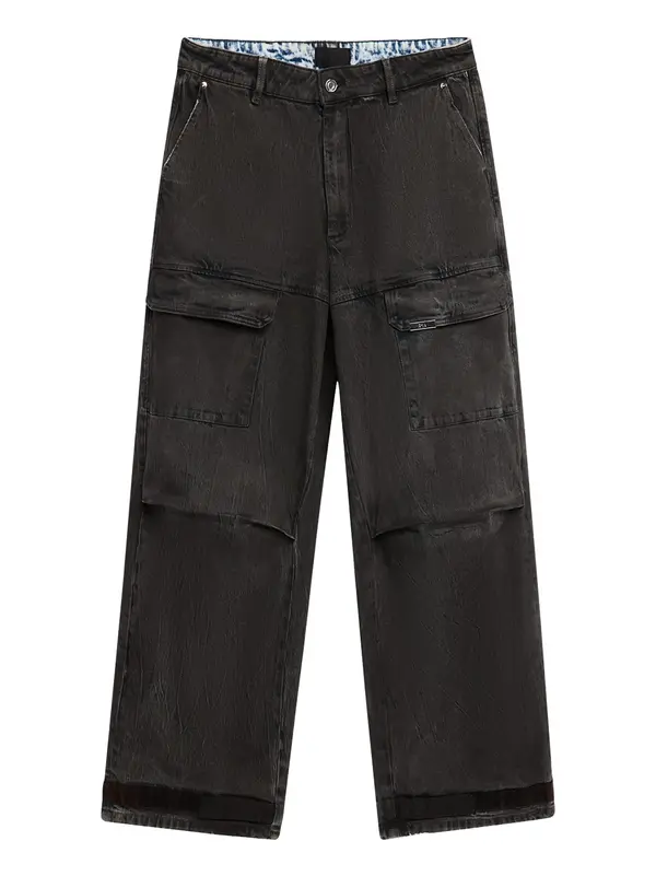 RtA Wylie Wide-leg Cargo Jeans - Grey Coated Bl