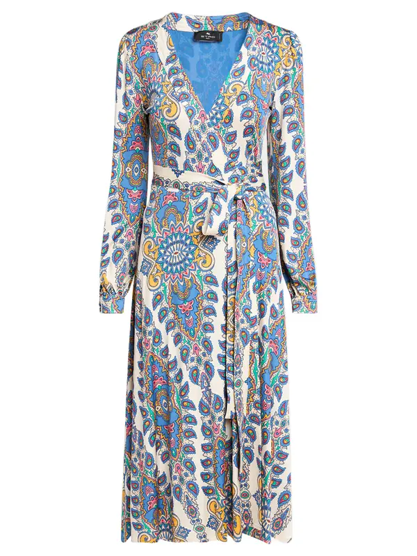 Etro Medallion Print Jersey Wrap Dress - Print On White Base