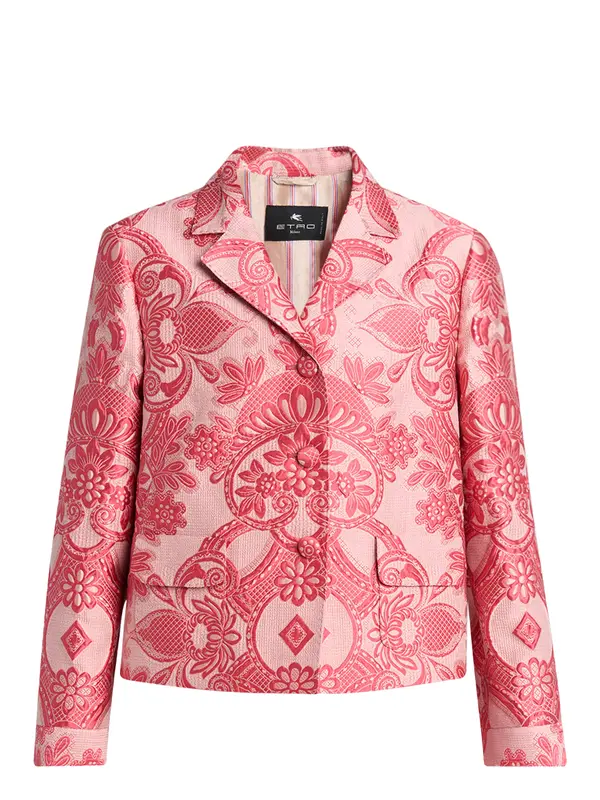 Etro Medallion Lace Effect Brocade Crop Jacket - Red 5