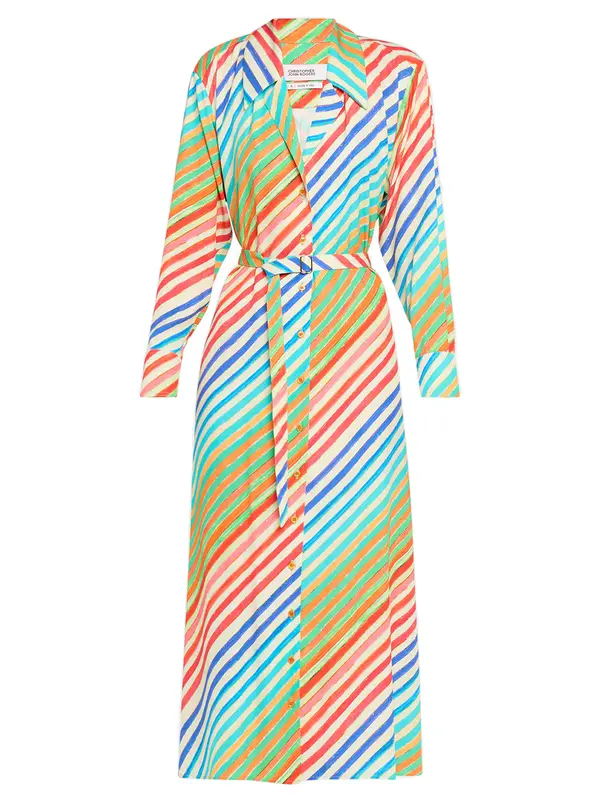 Christopher John Rogers Striped Bias Midi Shirtdress With Waist Tie - Rainbow Multi