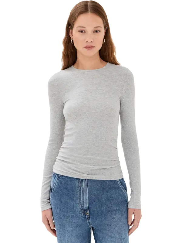Tibi Circular Ribbed Crewneck Top - Heather Grey