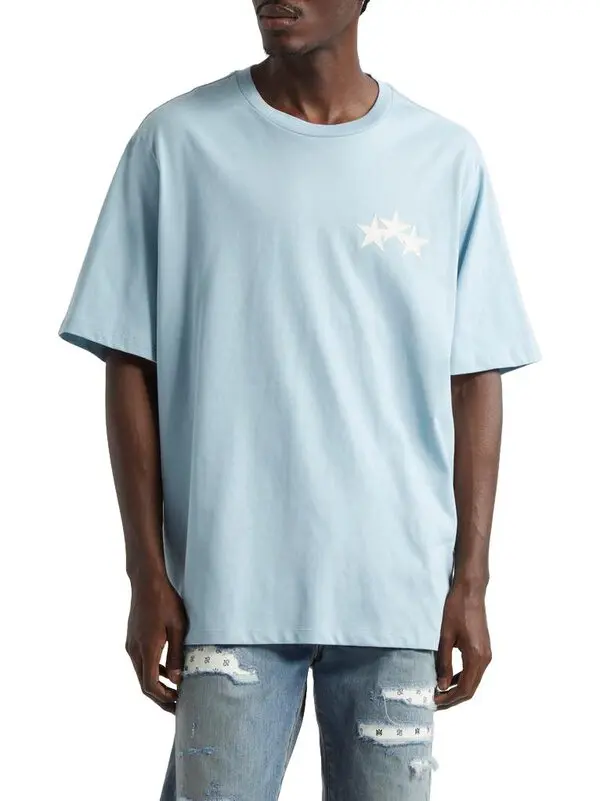Amiri 3-star Appliqué Cotton T-shirt - Ocean Sky