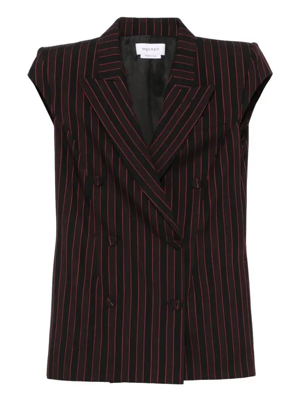 Alexander McQueen Pinstriped Sleeveless Blazer - Black