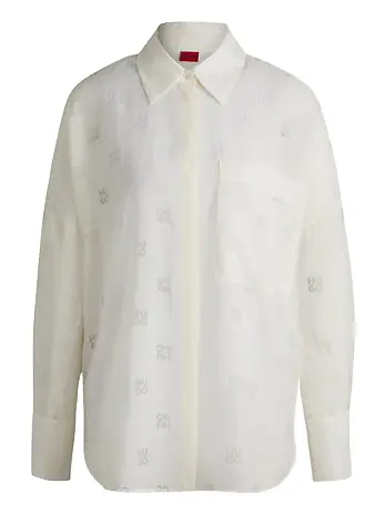 Hugo Brand-devoré Oversized-fit Woven Shirt - Natural