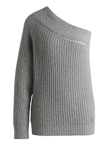 Hugo One-shoulder Brushed-texture Stretch-knit Jumper - Medium Grey