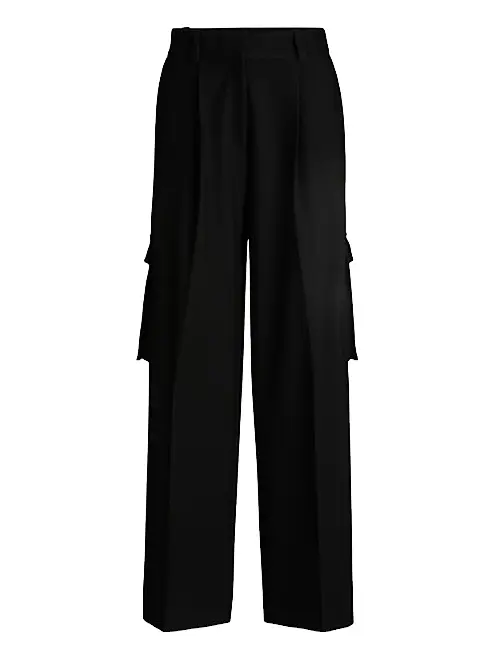 Hugo Flap-pocket Wide-leg High-rise Trousers - Black