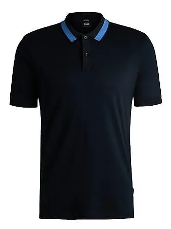 BOSS Striped-trim Slim-fit Cotton-jersey Polo Shirt Xxl - Dark Blue