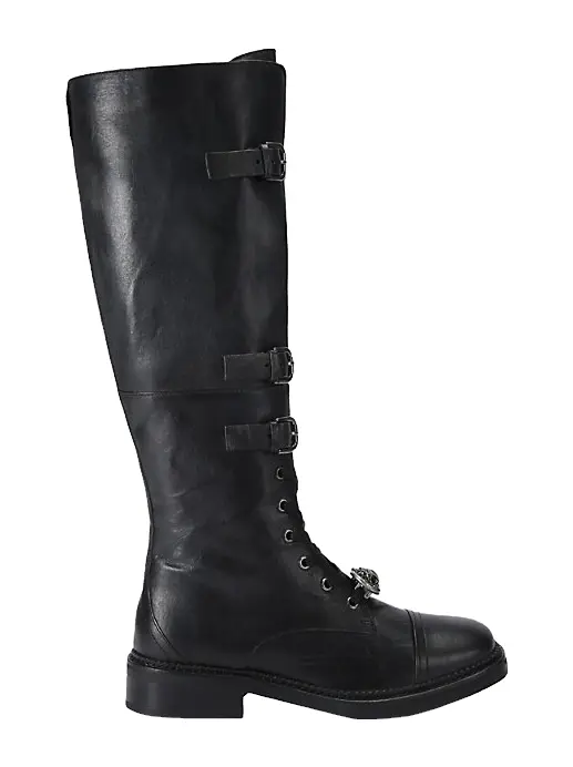 Kurt Geiger Monument Strap-embellished Leather Knee-high Boots - Black