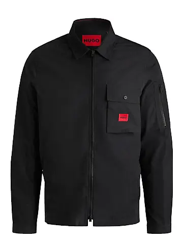 Hugo Brand-patch Flap-pocket Cotton-blend Overshirt - Black