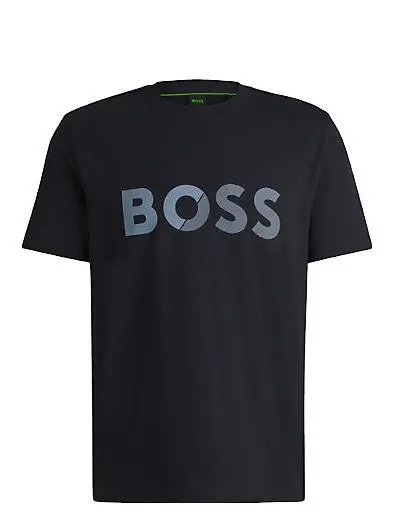 BOSS Brand-print Regular-fit Cotton-jersey T-shirt - Dark Blue