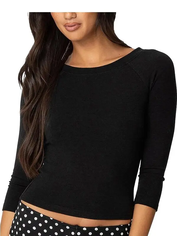 EDIKTED Mary Quarter Sleeve Top - Black