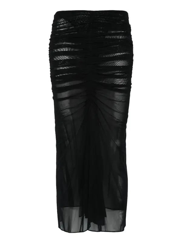 MUGLER Ruched Midi Skirt - Black