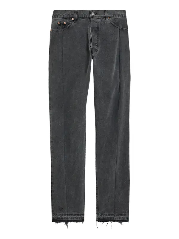 EB DENIM Unraveled Distressed Straight-leg Jeans - Dark Gray