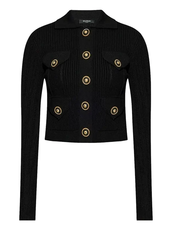Balmain Openwork-detailed Ribbed-knit Cardigan - Black