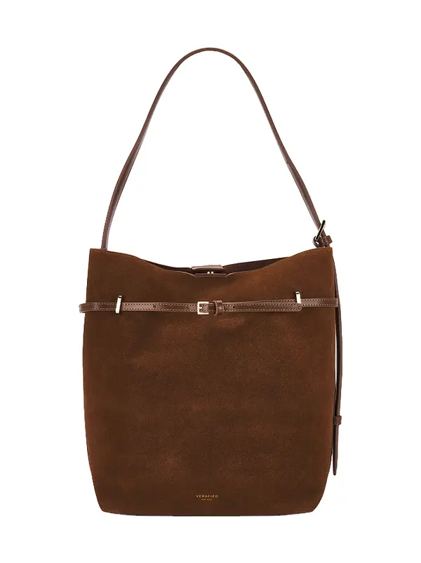 VERAFIED Suede Belted Tote Bag - Toffee