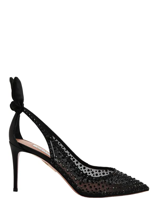 AQUAZZURA Bow Tie 85 Crystal-embellished Tulle Pumps - Black