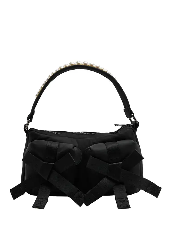 Simone Rocha Utility Bow Faux Pearl-embellished Shell Shoulder Bag - Black