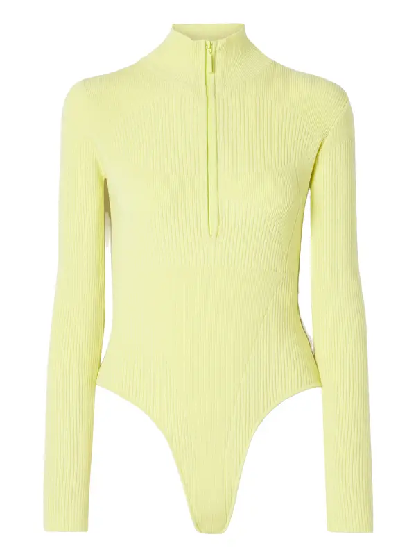 Cordova Butte Ribbed Merino Wool-blend Turtleneck Bodysuit - Yellow