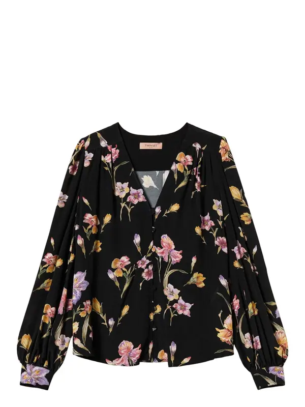 TWINSET Crêpe De Chine Floral Shirt - Black