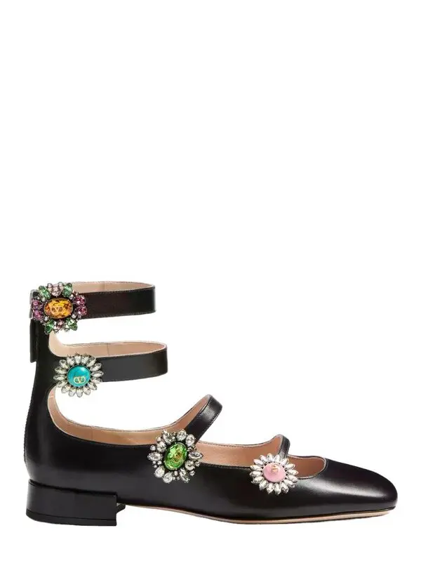 Valentino Garavani Jewel-button Ballerina Shoes - Black