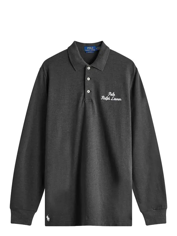 Polo Ralph Lauren Script Logo Long Sleeve Polo - Black Marl Heather