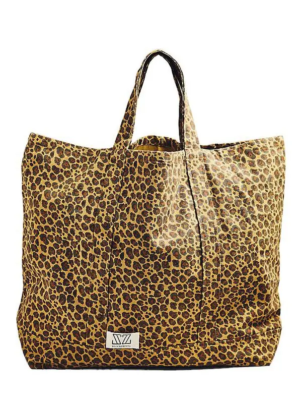 SZ BLOCKPRINTS Oversized Printed Cotton Tote - Leopard