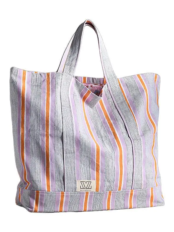 SZ BLOCKPRINTS Oversized Printed Cotton Tote - Lilac