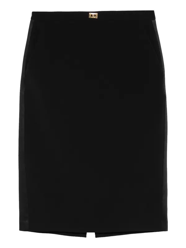 Elisabetta Franchi Crepe Midi Skirt With Satin Trim - Black